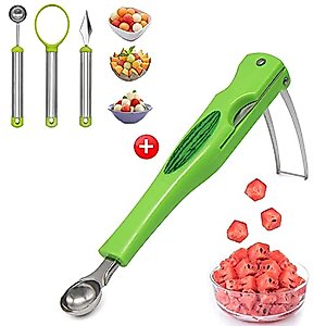 JAYVAR Watermelon Slicer Cutter Knife with Melon Baller Scoop Set，Fruit Scooper Seed Remover Watermelon Knife for Ice Cream Melon，Dig Pulp Separator Fruit Slice