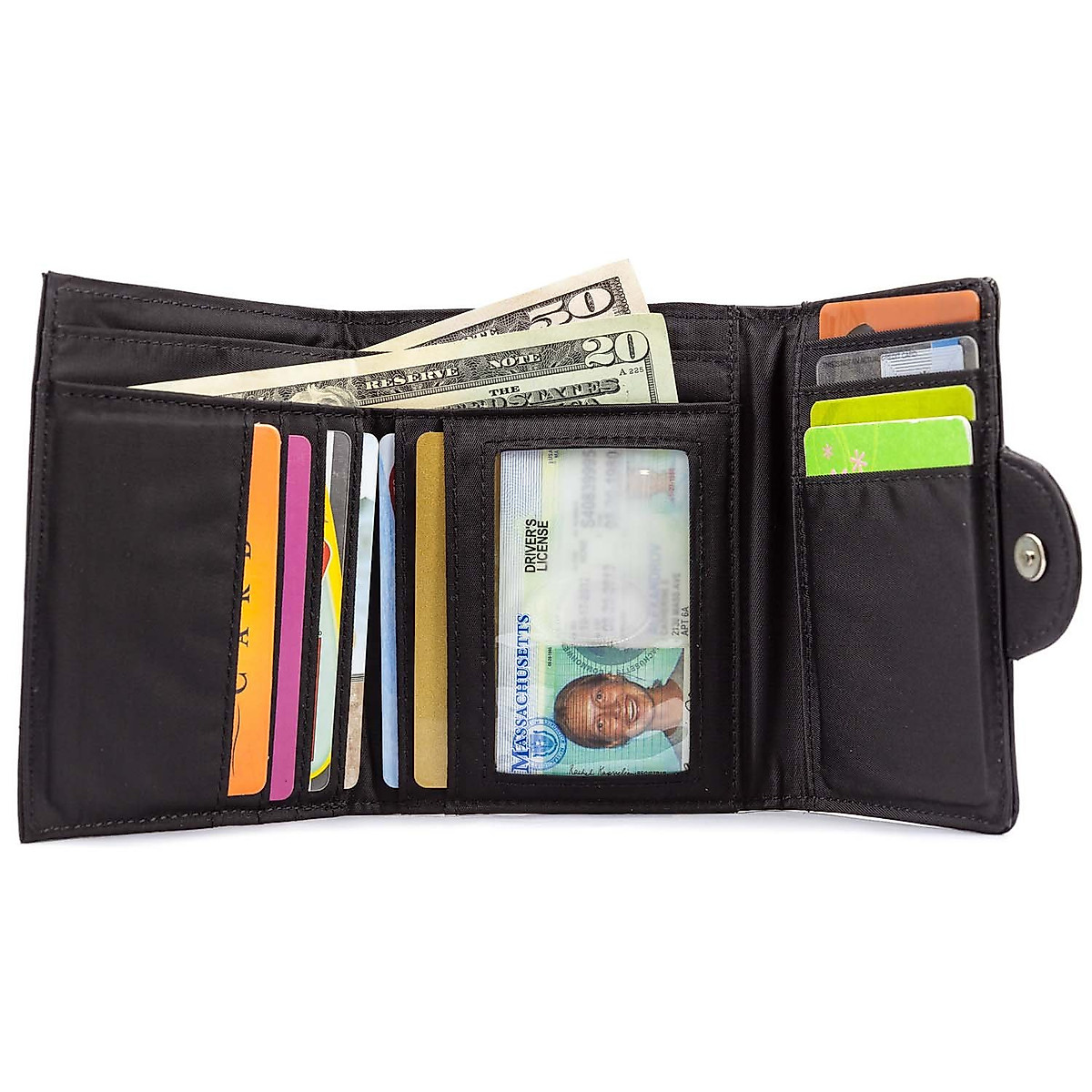Big Skinny Women's Trixie Leather Tri-Fold Slim Wallet, Holds Up to 30 Cards, Black