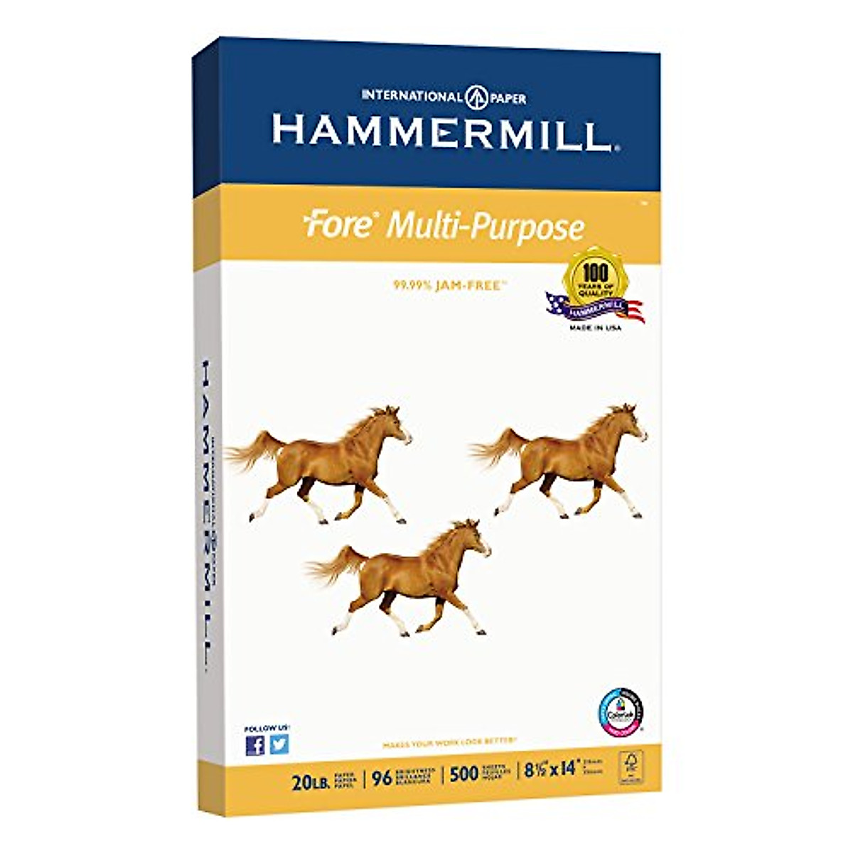 Hammermill Printer Paper, Fore Multipurpose 20 lb Copy Paper, 8.5 x 14 - 1 Ream (500 Sheets) - 96 Bright, Made in the USA, 103291