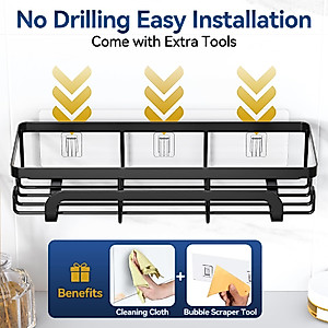 YASONIC Adhesive Shower Caddy, 5 Pack Shower Organizer with Soap Holder - No Drilling, Rustproof Shower Shelves, Shower Organizers and Storage for Inside Shower, Black