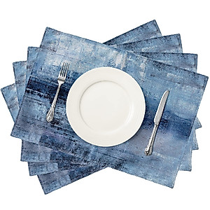 Blue and Grey Placemats Set of 4 Modern Abstract Art Placemats Heat Resistant Non-Slip Artwork Dining Placemats Washable Table Mats for Home Kitchen (Blue and Grey, 18"X12")