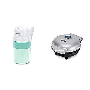 Dash My Pint Electric Ice Cream Maker Machine & Recipe Book 0.4qt - Aqua & DMS001SL Mini Maker Electric Round Griddle, with Indicator Light + Included Recipe Book, Silver