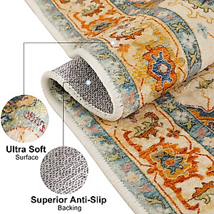 COMSLE Boho Area Rug, 4' x 6' Machine Washable Rugs for Entryway Faux Wool Large Rugs Distressed Throw Rug Non-Slip Floor Carpet for Indoor Bedroom Kitchen Living Room