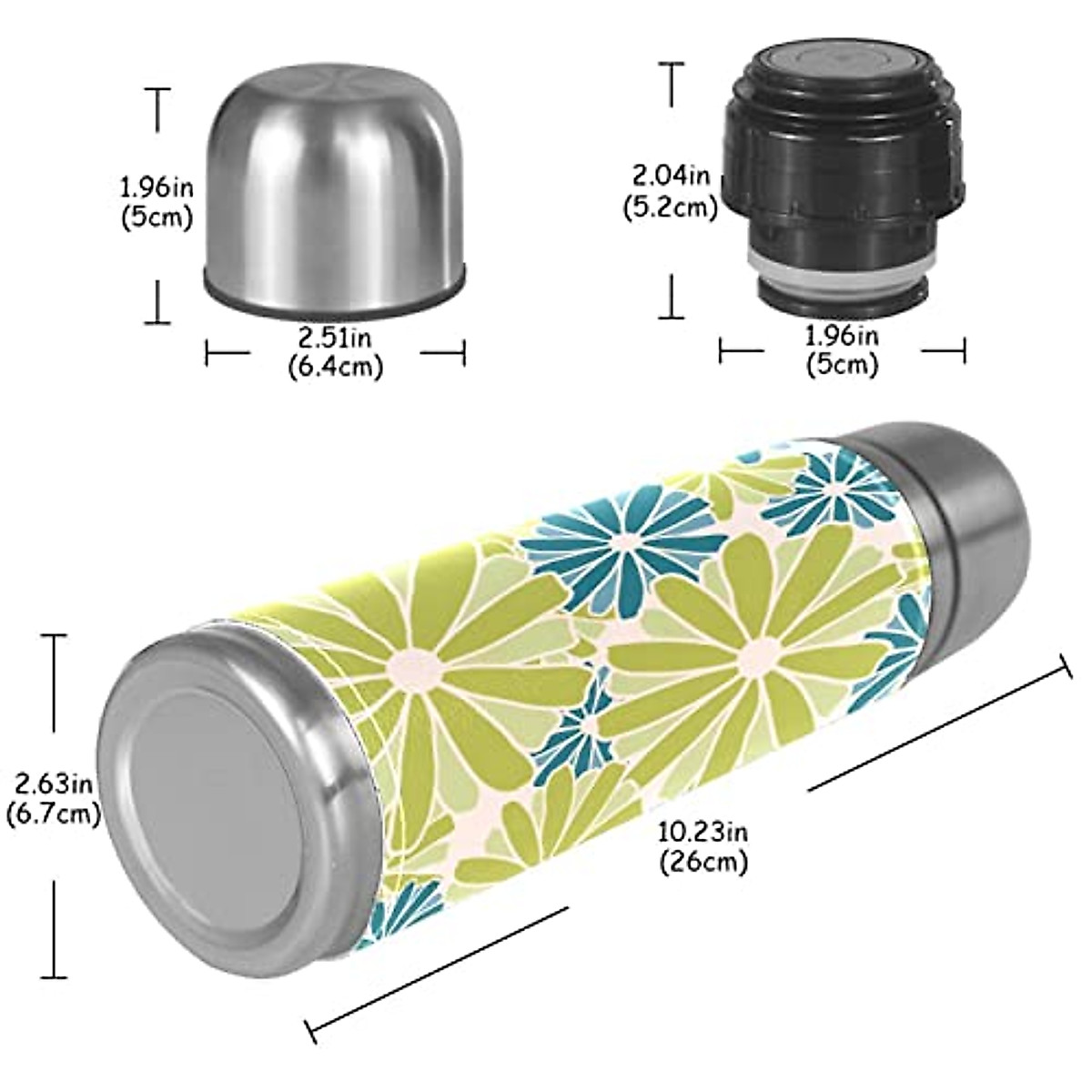 Stainless Steel Leather Vacuum Insulated Mug Flower Thermos Water Bottle for Hot and Cold Drinks Kids Adults 16 Oz