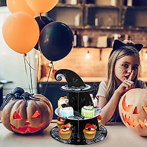 Zopeal 3 Tier Halloween Cupcake Stand The Nightmare Cardboard Cake Stand Tower Halloween Pumpkin Bat Scary Party Cupcake Serving Tray Dessert Tower for Halloween Carnival Party Decoration Supplies