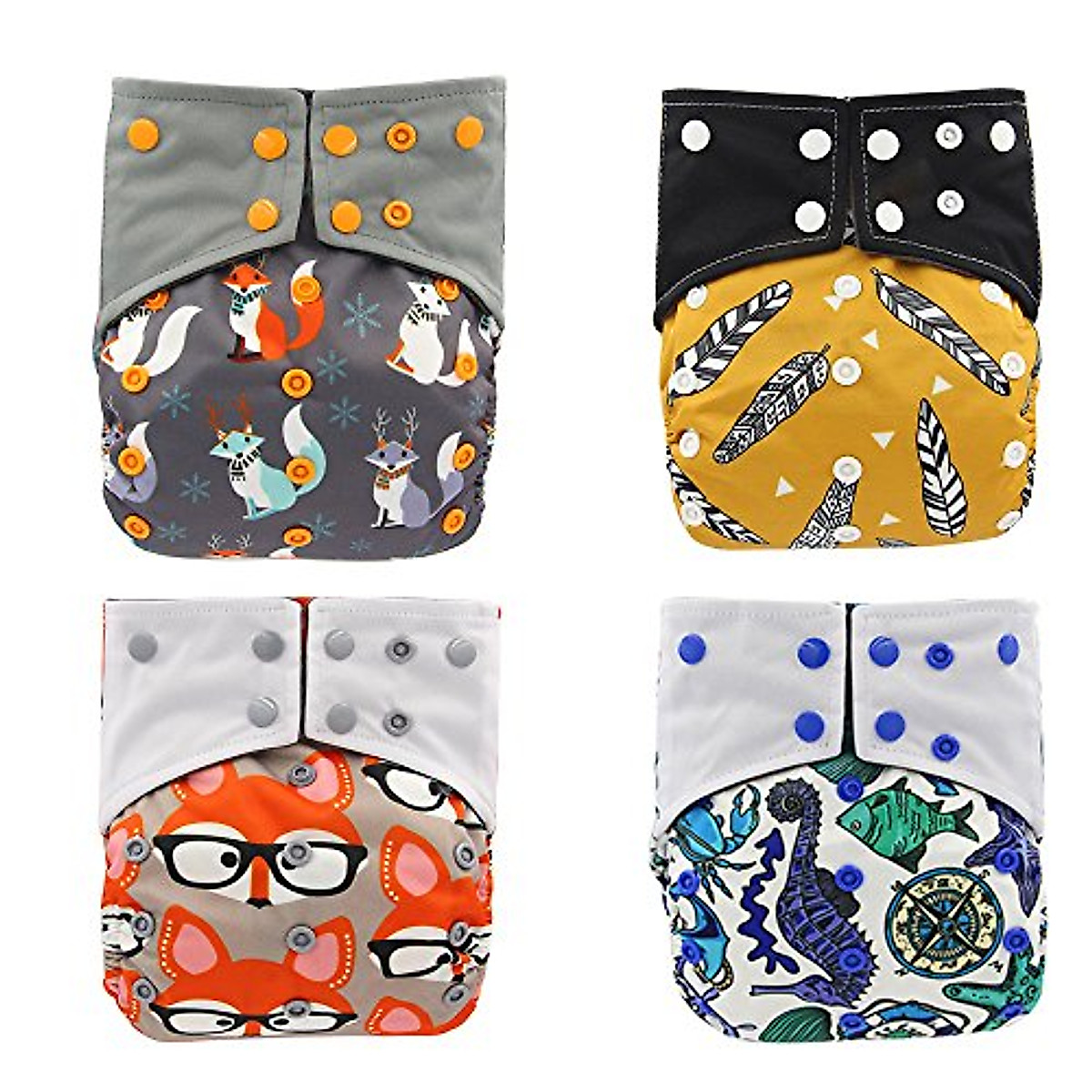 Baby Nappy Bamboo Charcoal Cloth AIO Diapers, Sewn in Insert Double Gussets