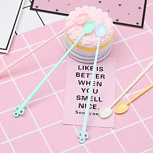 AXLIZER 60PCS Candy Color Plastic Mini Coffee Tea Beverage Blender Plastic Disposable Coffee Tea Beverage Stirrers Spoon Sticks Adjusting Sauce Disposable Stick Tool