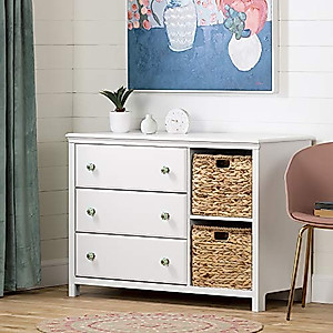 South Shore Balka 3-Drawer Dresser with Baskets Pure White, Bohemian Harmony