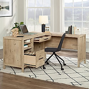 Sauder Pacific View L-Desk, L: 58.47" x W: 58.43" x H: 29.92", Prime Oak Finish