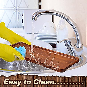 10 Pack Solid Wood Serving Trays Acacia Wooden Server Platter Rectangular Charcuterie Boards with Grooved Handle for Home Room Coffee Cheese Appetizer Table Farmhouse Serving Decor (13.8 x 5.4 Inch)