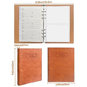 Happyaokeland Refillable Address Book with Alphabetical Tabs, Hardcover Phone Book 648 Contact Book w/Pockets, Large Print Address Books for Seniors, A5, Brown