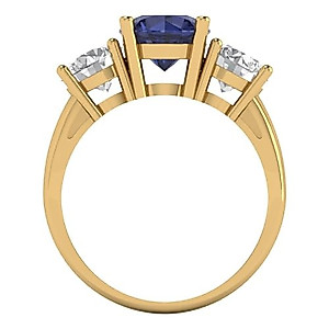 Clara Pucci 3.25 ct Round Cut 3 stone Genuine Simulated Blue Sapphire Engagement Promise Anniversary Bridal Ring 18K Yellow Gold 4.5