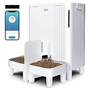 QLIFE Automatic Cat Dog Feeder: Dry Food Dispenser for Dog, Auto Pet Feeder, Portion Control Automatic Dog Feeder (White WiFi, 6L)