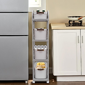 Fichiouy 3/4 Tier Storage Rack Corner Storage Rack On Wheels, Movable Storage Shelving Unit Max Load: 22.05 lbs for Kitchen Bathroom Living Room Garage Office (Gray 4-Tier)