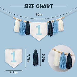 Boy Blue Yarn Tassel Garland 1st Birthday High Chair Banner - Navy Blue Birthday Decor, Cake Smash Photo Prop, Background Photo Prop, Baby Nursery Decor (Blue 1 Tassel)