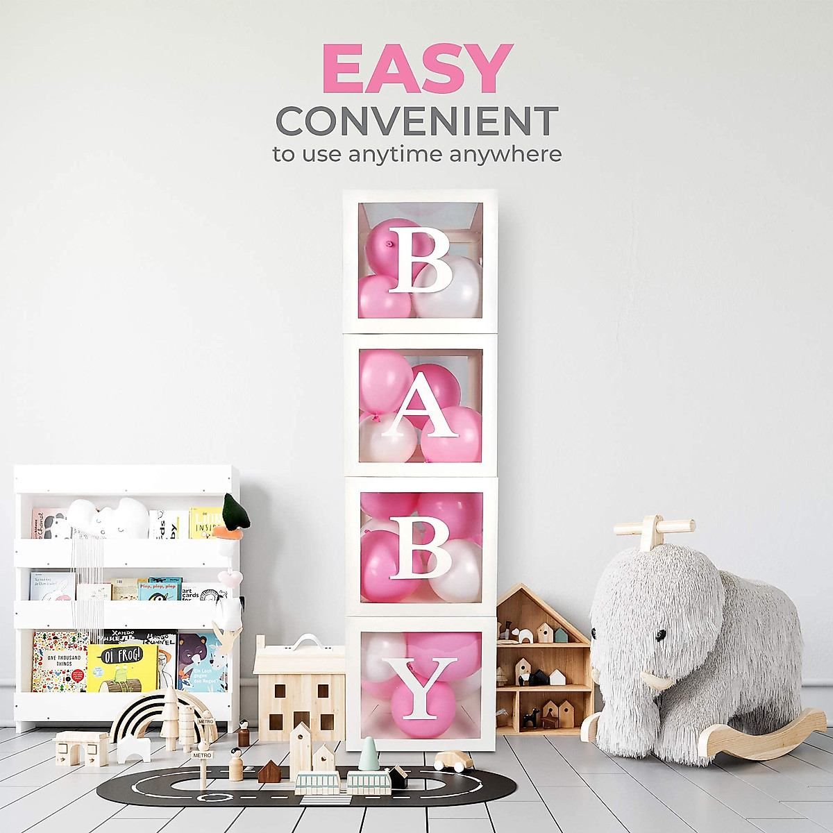 Baby Shower Boxes with Letters - 118 Piece All in one Baby Boxes with Letters for Baby Shower, Beautiful Baby Boxes for Baby Shower, Large and Easy to use Baby Balloon Box that Includes Balloons