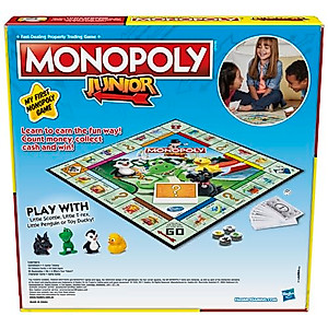 Monopoly Junior Game, Monopoly Board Game for Kids, Family Game for 2-4 Players, Multicolor