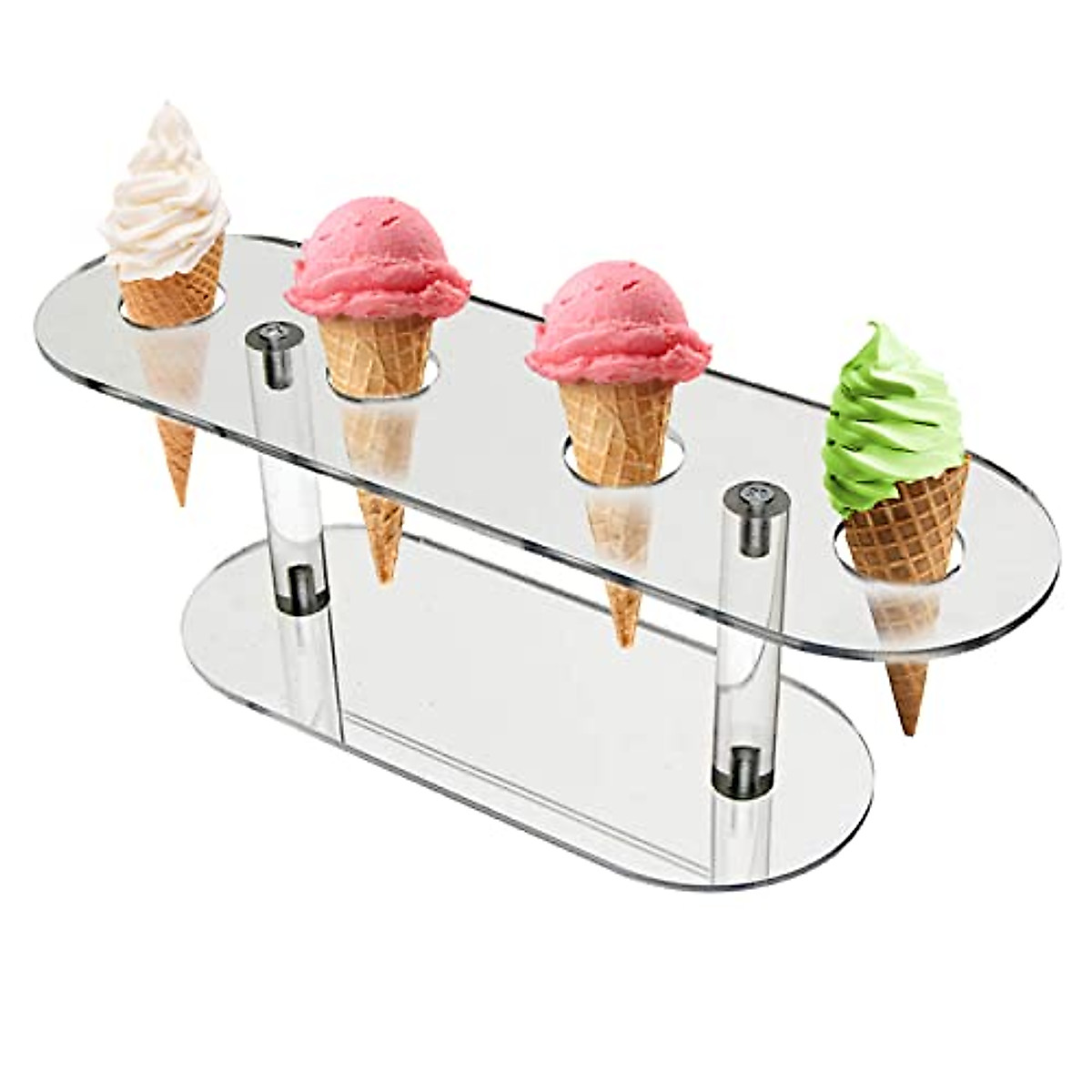 Ice Cream Cone Holder, 4 Holes Transparent Acrylic Cupcake Cake Ice Cream Stand Cone Display Stand crylic Cone Stand Waffle Cone for Parties, Weddings Birthday Party or Buffet(Transparent)
