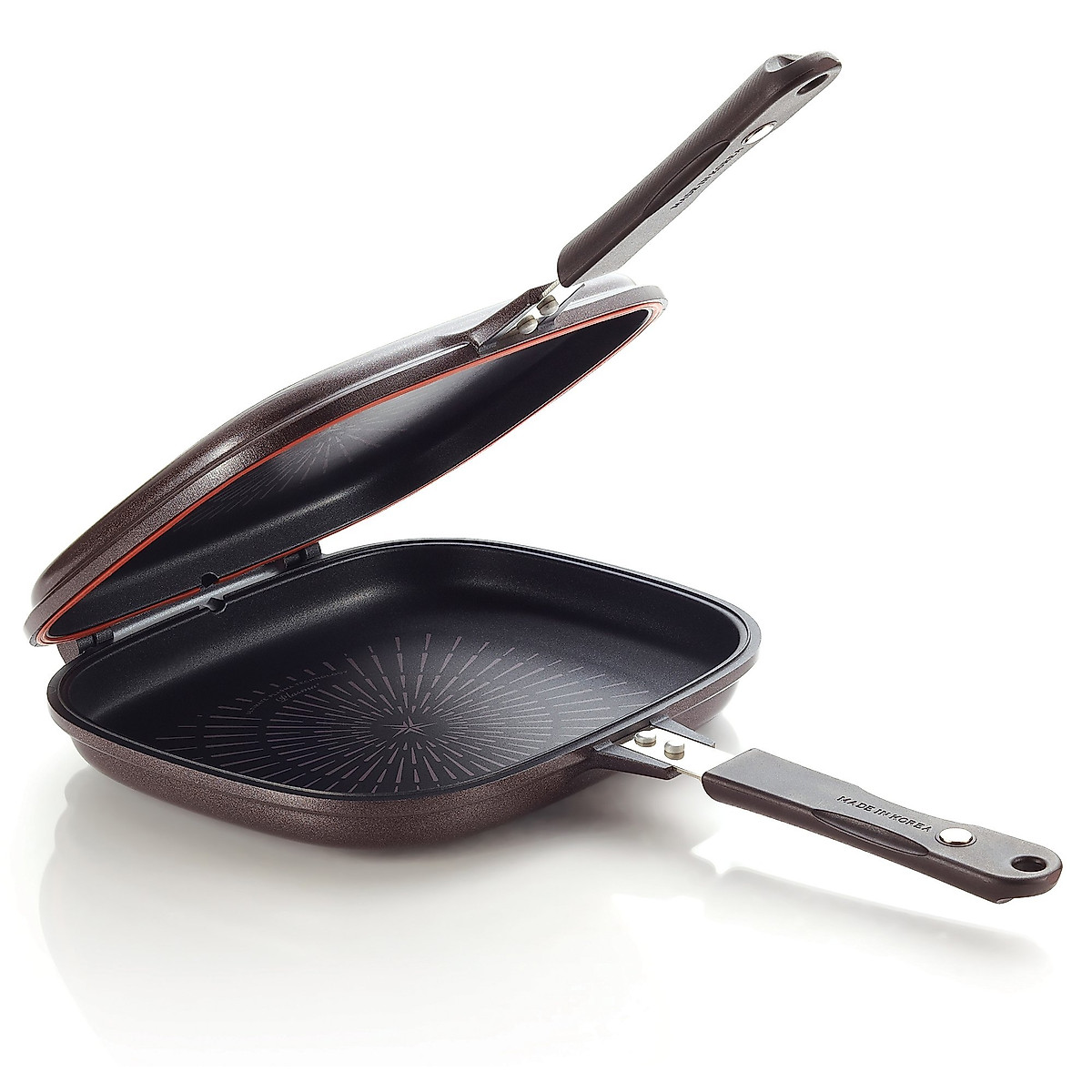 Happycall Titanium Nonstick Double Pan, Omelette Pan, Flip Pan, Square, Dishwasher Safe, PFOA-free, Brown (Standard)
