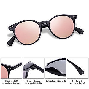 SOJOS Small Round Classic Polarized Sunglasses for Women Men Vintage Style UV400 Lens SJ2113, Black/Rose Gold