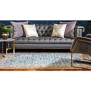 Unique Loom Austin Collection Traditional Border, Floral, Vintage Area Rug, 8' 0" x 10' 0", Blue/Green