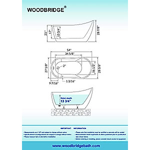 WOODBRIDGE BTA1507-B/N-Drain &O + Pillow Bathtub, 54“, Brushed Nickel
