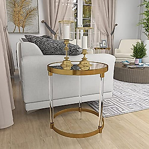Deco 79 Acrylic Round Accent Table with Mirrored Top and Acrylic Legs, 19" x 19" x 23", Gold