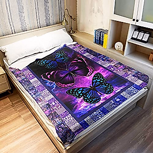 YISUMEI Purple Butterfly Blanket, Fantasy Starry Sky Lightning Rivers Mixed with Pebble Rock Border, Lightweight and Comfort, 50"x60"