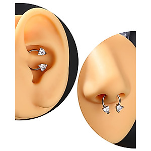 Jewseen Heart Septum Ring 16g Clear CZ Septum Jewelry Daith Piercing Jewelry Cartilage Earring Helix Piercing Jewelry Nose Ring Hoop Earring Conch Tragus Earring for Women Men