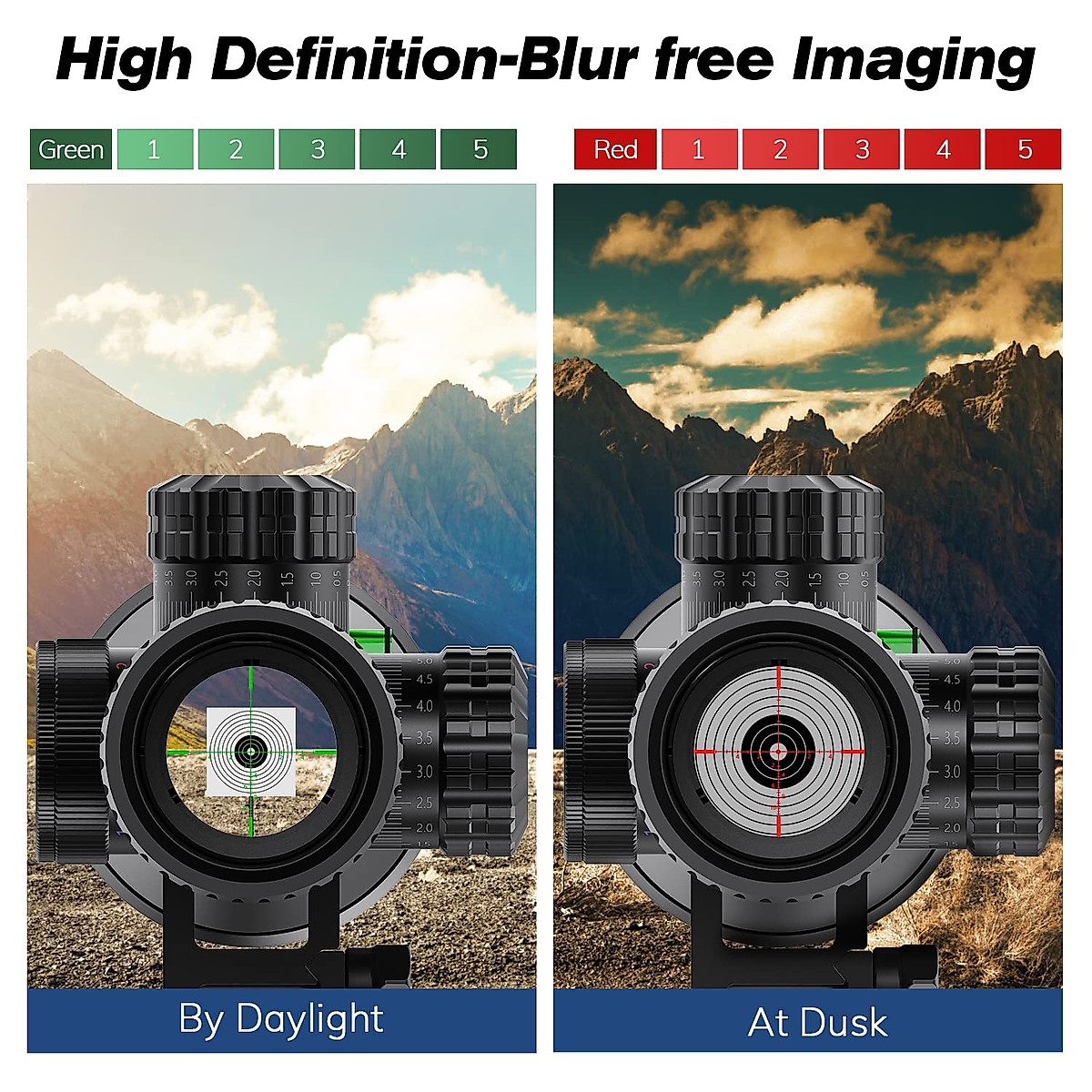 BESTSIGHT 4-16x44 Rifle Scope,Long Range Scope,Second Focal Plane Scope,5-Level Red Green Illuminated Reticle and Side Focus Dial and Locking Turret Sunshade,Fully Multi-Coat HD Lenses