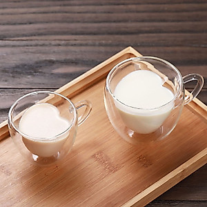 2 Pack/Set Heart Shaped Double Layer Drinking Glass Mug Heat Resistant Milk Lemon Juice Cup Tea Cups Coffee Mugs Gifts 150ML