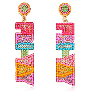 Teacher Earrings for Women Beaded Teacher Drop Earrings Delicate Rhinestone Letter FRI-YAY Books Dangle Earrings Colorful Teacher Appreciation Gift (FRI-YAY)