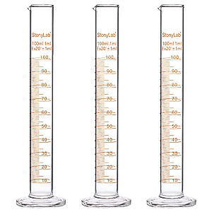 StonyLab 3-Pack Borosilicate Glass 100ml Heavy Wall Graduated Cylinder Measuring Cylinder, 100ml