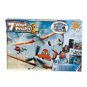 Spin Master Games Planes 7 Wood Puzzles in Wooden Storage Box (Styles Will Vary)