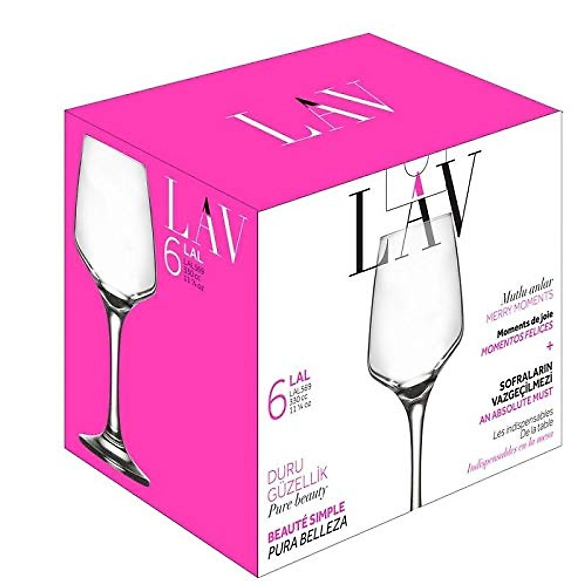 LAV 11.25 Ounce Wine Glasses | LAL Collection – Thick and Durable – Dishwasher Safe – Perfect for Parties, Weddings, and Everyday – Great Gift Idea – Set of 6 Wine Glasses