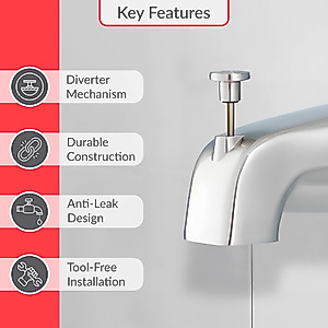 Proplus 101017 Bathtub Spout with Diverter Repair Kit in Chrome – Universal Replacement for Tub Diverter Spout, Easy Installation