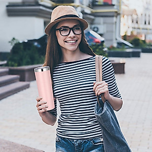 VEGOND Stainless Steel Skinny Tumbler, 20 oz Vacuum Insulated Tumbler with Lid and Straw, Double Wall Coffee Cup, Travel Mug for Cold Hot Drinks, Light Pink 1 Pack