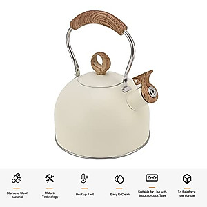 2.5 Liter Whistling Tea Kettle L Steel Teapot with Handle For Electric Stove Gas Stove Beige For Home Use, Multifunctional Accessory (Beige)