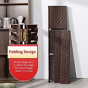 Room Divider 4 Panels Wood Frame Foldable Portable Separator Screen Folding Wall Dividers with Removable Storage Shelves for Home Living Room,Brown