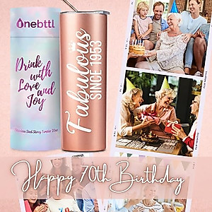 Onebttl 70th Birthday Gifts for Women, 70 & Fabulous, 70th Birthday Gift Idea for Women, Coworker, Friends, Mom, 70th Bday Gifts, Stainless Steel Tumbler 20oz - 1953 Birthday Gifts for Women