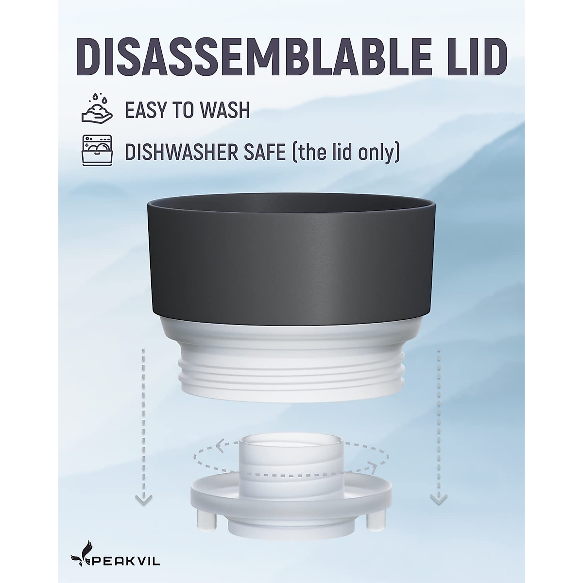 16 Oz Insulated Coffee Mug with Push Button Lid - Leakproof Reusable Travel Thermos Water Bottle - Stainless Steel Tumbler Cup for Coffee, Water, Tea - 12 Hours Cold & 5 Hours Hot - by Peakvil