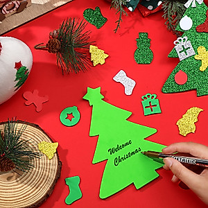 Outus 24 Kits DIY Christmas Tree Foam Stickers Bulk Self Adhesive Holiday Winter Glitter Foam Stickers Christmas Tree Craft Kits for Kids Party Favors Fun Home Activities