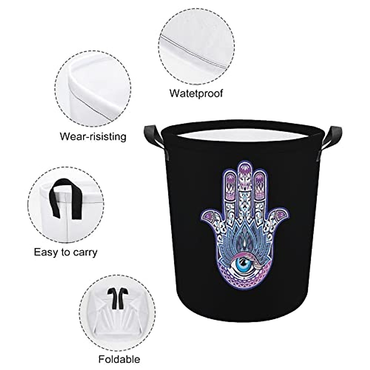 Tribal Fatima Hand Large Laundry Basket Hamper Bag Washing with Handles for College Dorm Portable