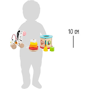 Small Foot Wooden Toys Motor Skills Toy Playset Collection with Pull-Along Zebra, Stacking Tower & Shape Sorting Games Designed for Children 12+ Months, Multi (11106)