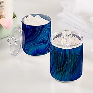 2 Pack Qtip Holder Organizer Dispenser Navy Blue Marble Bathroom Storage Canister Cotton Ball Holder Bathroom Containers for Cotton Swabs/Pads/Floss