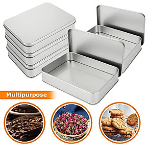 ACXFOND 8 Pack Empty Metal Tins Box with Lid - Cookie Tins Silver Metal Rectangular Tin Box Lids for Treats, Gifts, Favors, Candle and Crafts (6.2 x 4.3 x 1.4 Inches)