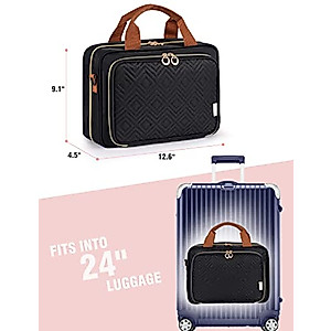 heouvo Hanging Travel Toiletry Bag for Women with Jewelry Organizer, Large Toiletry Bag with Shoulder Strap/Trolley Belt for Full Sized Toiletries and Cosmetics Shampoo Makeup (Black)