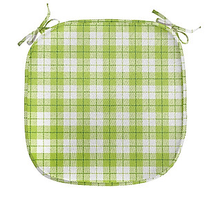 Lunarable Plaid Chair Seating Cushion Set of 2, Retro Style Vibrant Green Pattern with Traditional Irish Scottish Design, Anti-Slip Seat Padding for Kitchen & Patio, 16"x16", Yellow Green White