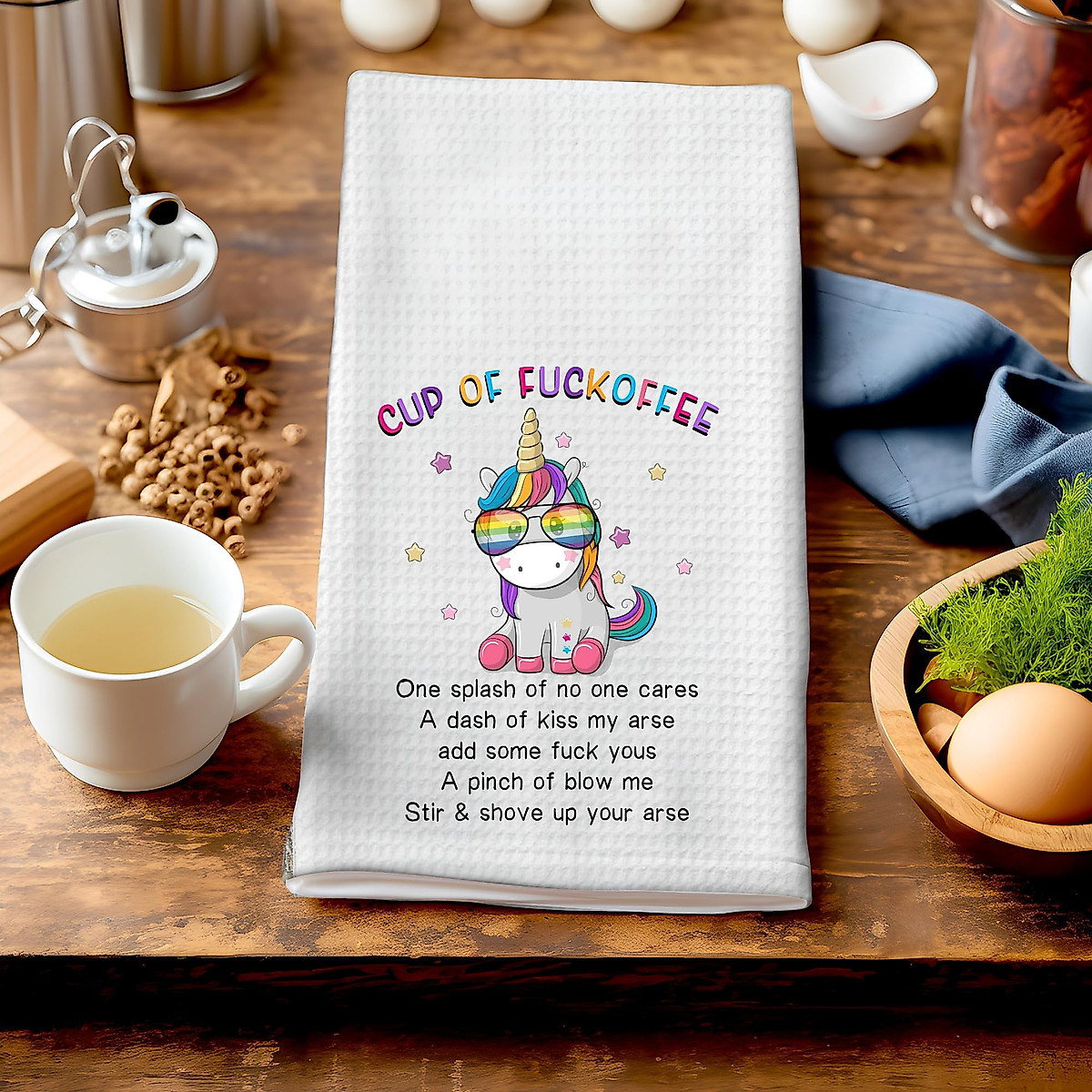 Cup of Fuckoffee Funny Unicorn Microfiber Kitchen Tea Bar Towel Gift for Women