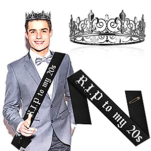 SMAODSGN 2 Pieces 30th Birthday Sash and Crown for Men Rip 20s Birthday Decorations Happy 30th Birthday Decorations for Men Birthday King Crown for Men Adult Silver